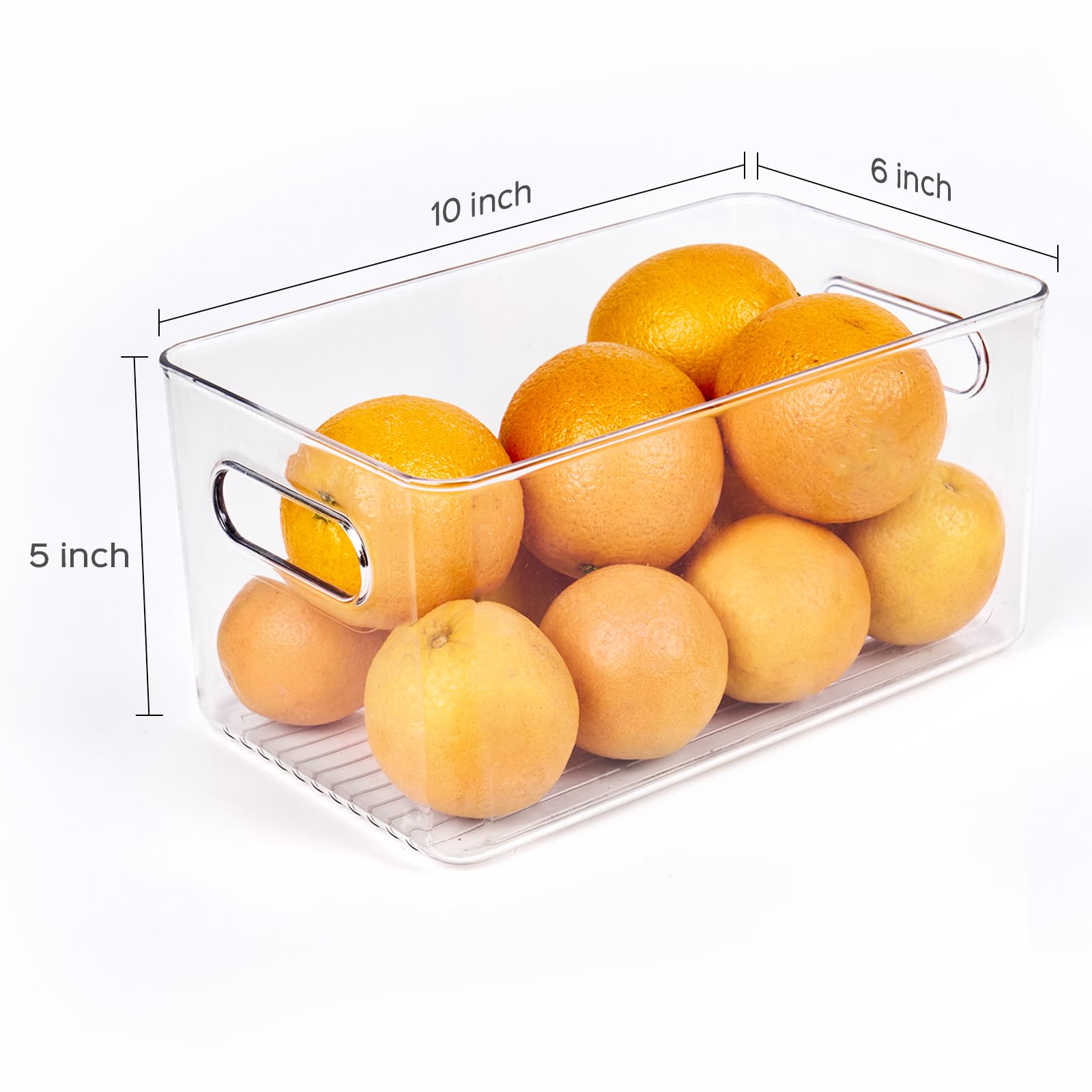 Chikit 4 PCS Clear Plastic Storage Bins, Refrigerator Organizer Bins with Handles, Pantry Organizer Bins for Food, BPA-Free Fridge Organizer for Fridge, Freezer, Kitchen, Cabinet, Pantry, 10" Long