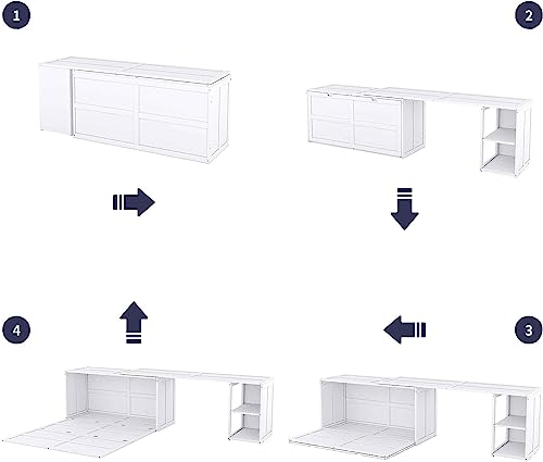 DNYN Queen Size Murphy Bed with Storage Shelves & Rotable Desk & Cabinet Design,Solid Wood Bedframe,Space Saving & No Box Spring Need,Perfect for Livingroom,Guestroom,Bedroom, White