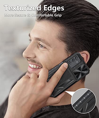 Case Designed for Samsung Galaxy A13-5G: Rugged Protective A13 4G Cell Phone Cover with Built in Kickstand & Slide - TPU Shockproof Bumper Textured Matte Case Military-Grade Drop Protection - Black