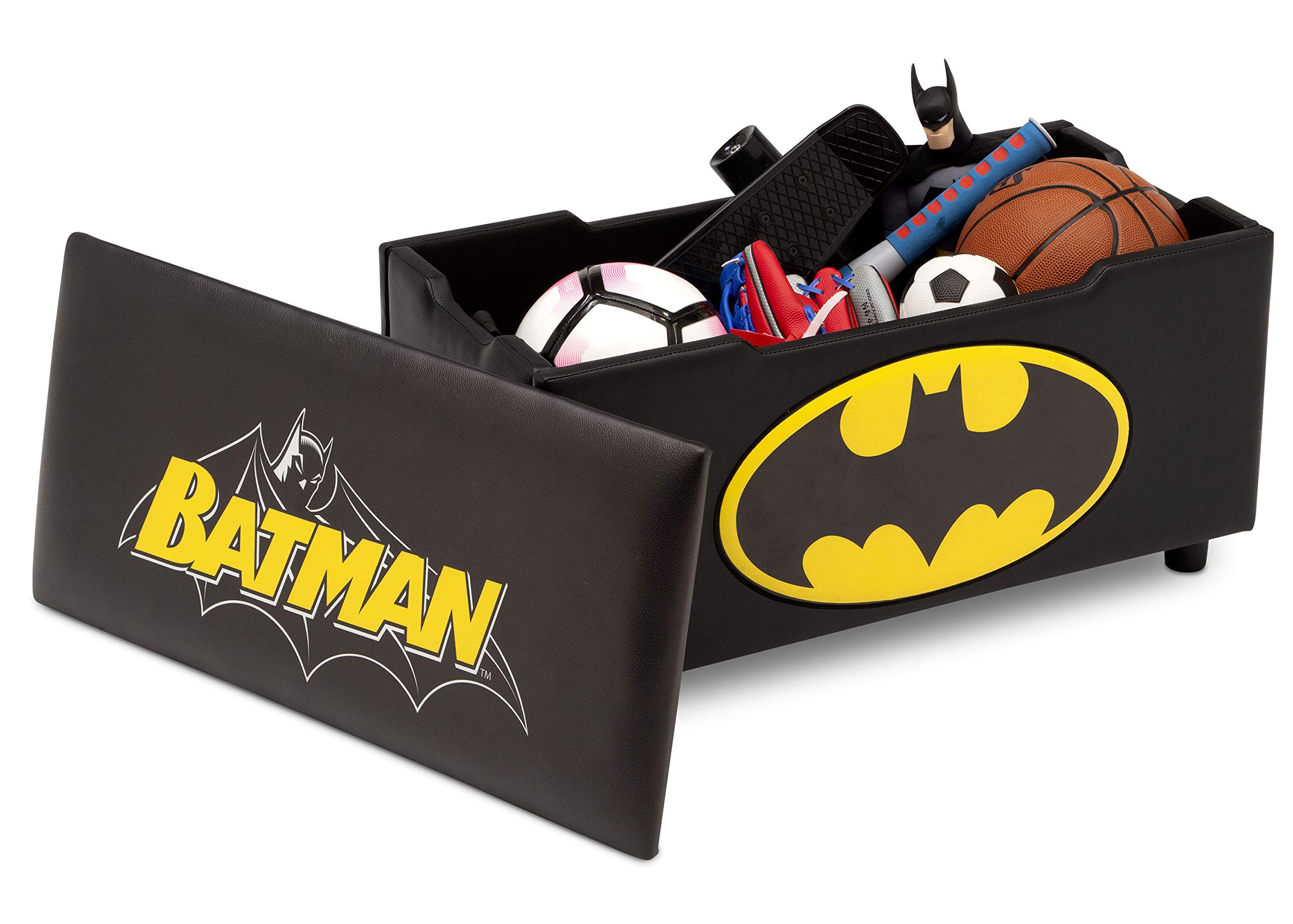 Delta Children DC Comics Batman Upholstered Storage Bench for Kids | Perfect for Bedrooms/Playrooms/Living Rooms | Features Fun Graphics of Batman
