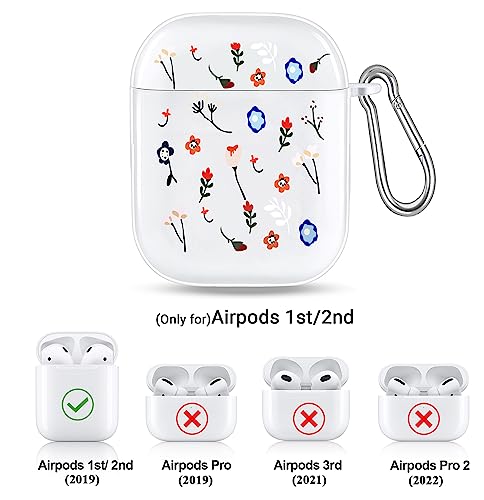 Case for Airpod Case 2nd Generation,Floral Cute Airpods Case,Airpod Case 1st Generation,Clear Kawaii Airpod Case Cute Cover with Keychain (Floral 1st/2nd Case)