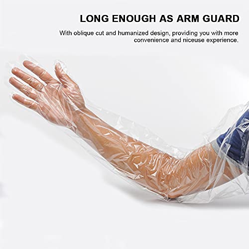 Barafat 50 Pieces Disposable Field Dressing Gloves, Veterinary Insemination Rectal Long Gloves, Extra Long Sleeve Full Arm Gloves, Cow Deer Palpation Gutting Gloves (Transparent)