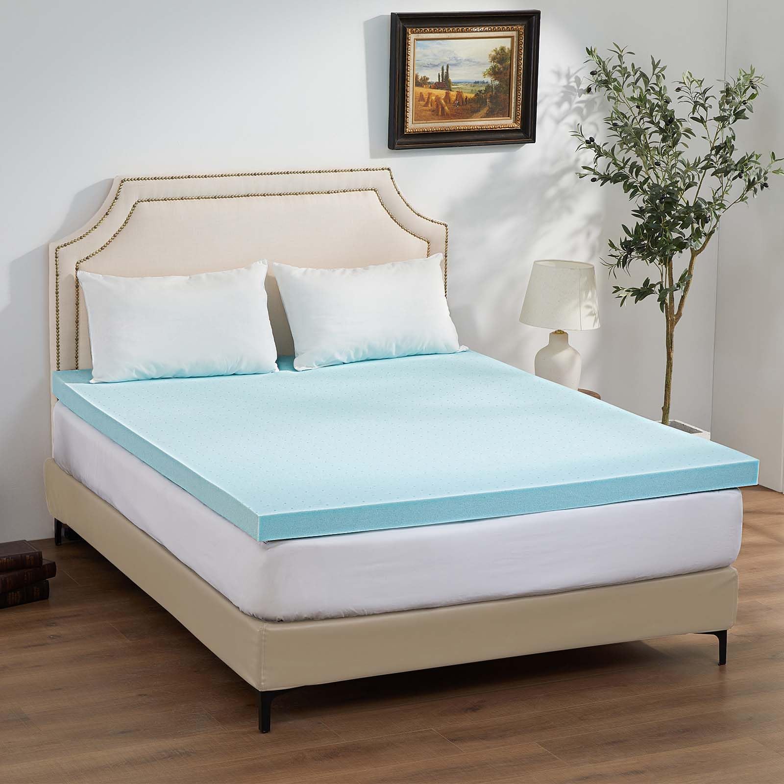 Orcalic 3 Inch Ventilated Memory Foam Mattress Topper, Soft Mattress Pad, Bed Topper, CertiPUR Certified, Full Size, Blue
