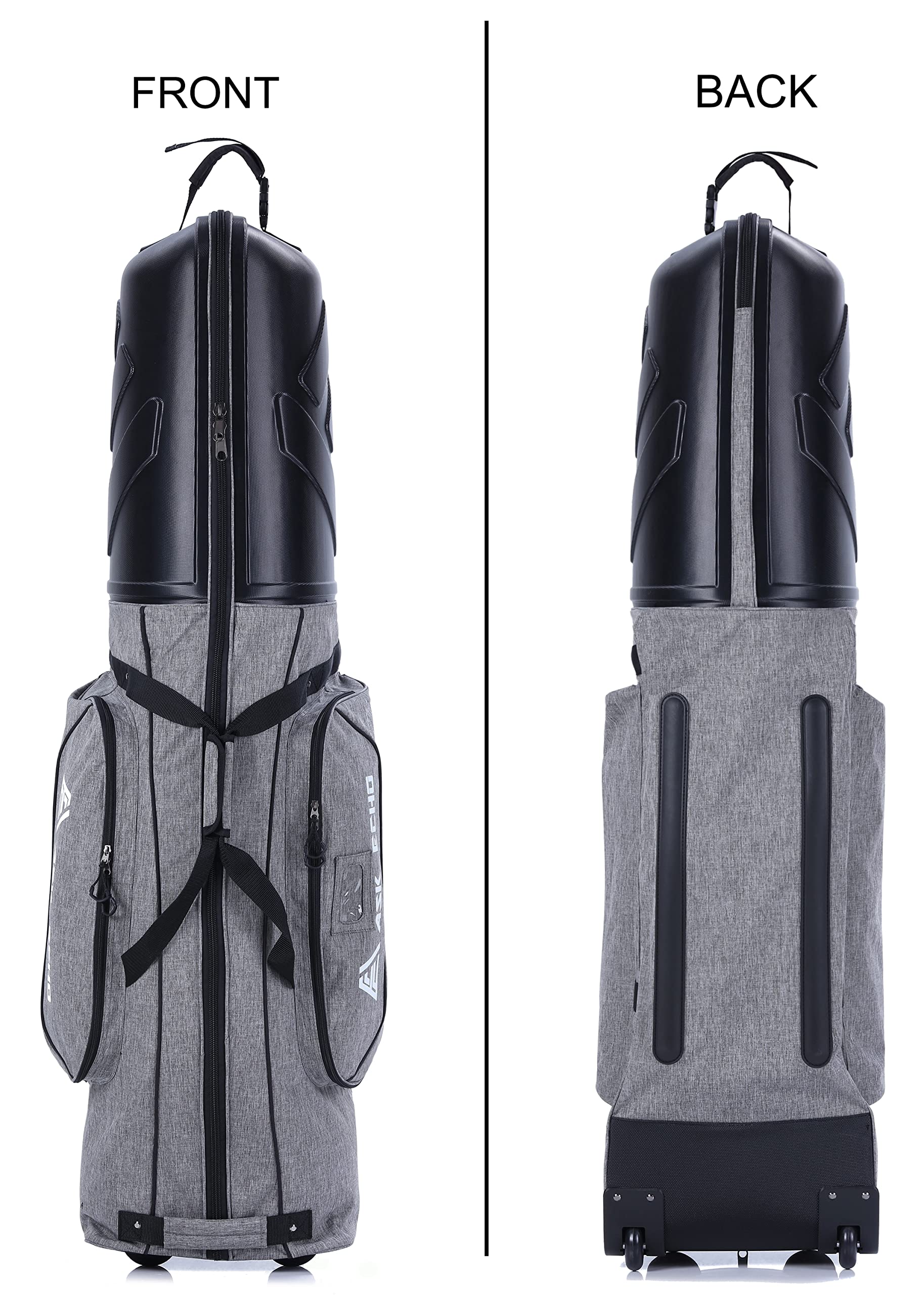 ASK ECHO Golf Travel Cover for Golf Bag with ABS Hard Top, Protect Travel Bag, with Wheels (Grey)