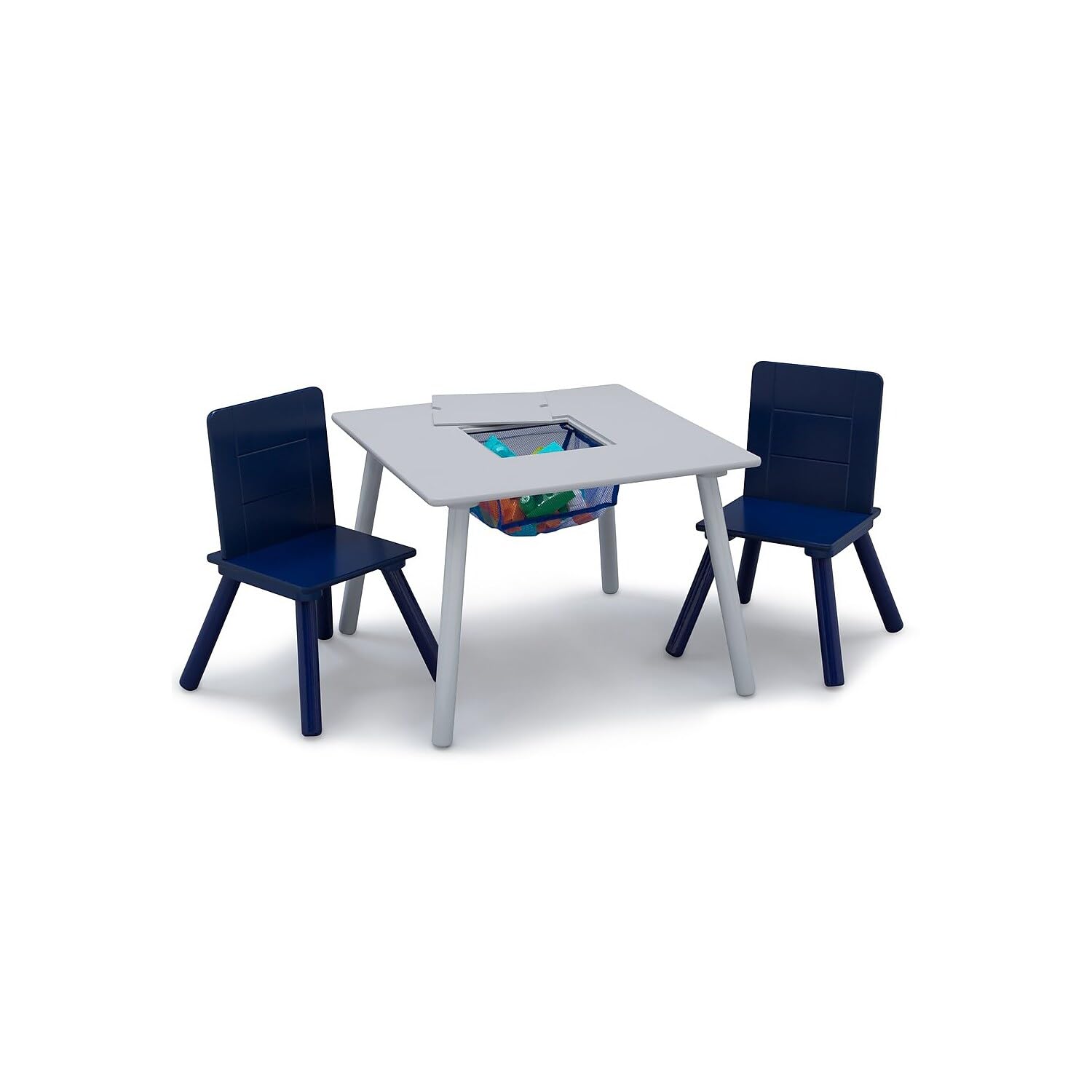 Delta Children Kids Table and Chair Set with Storage (2 Chairs Included), Grey/Blue