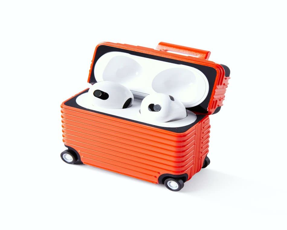 Case for Airpods,Suitcase Trunk Design Airpods Caser Compatible for Apple Airpods 1,2,3&Pro,Travel Enthusiast (AirPods 3,Orange)