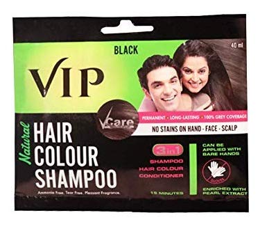 VIP 5 in 1 Hair Color Shampoo (400ml Bottle + 2 Sachets) (black) For Hairs, Mustache, Beard, Chest & hands, Ammonia Free Instant Hair Colour Can be Applied with Bare Wet hands