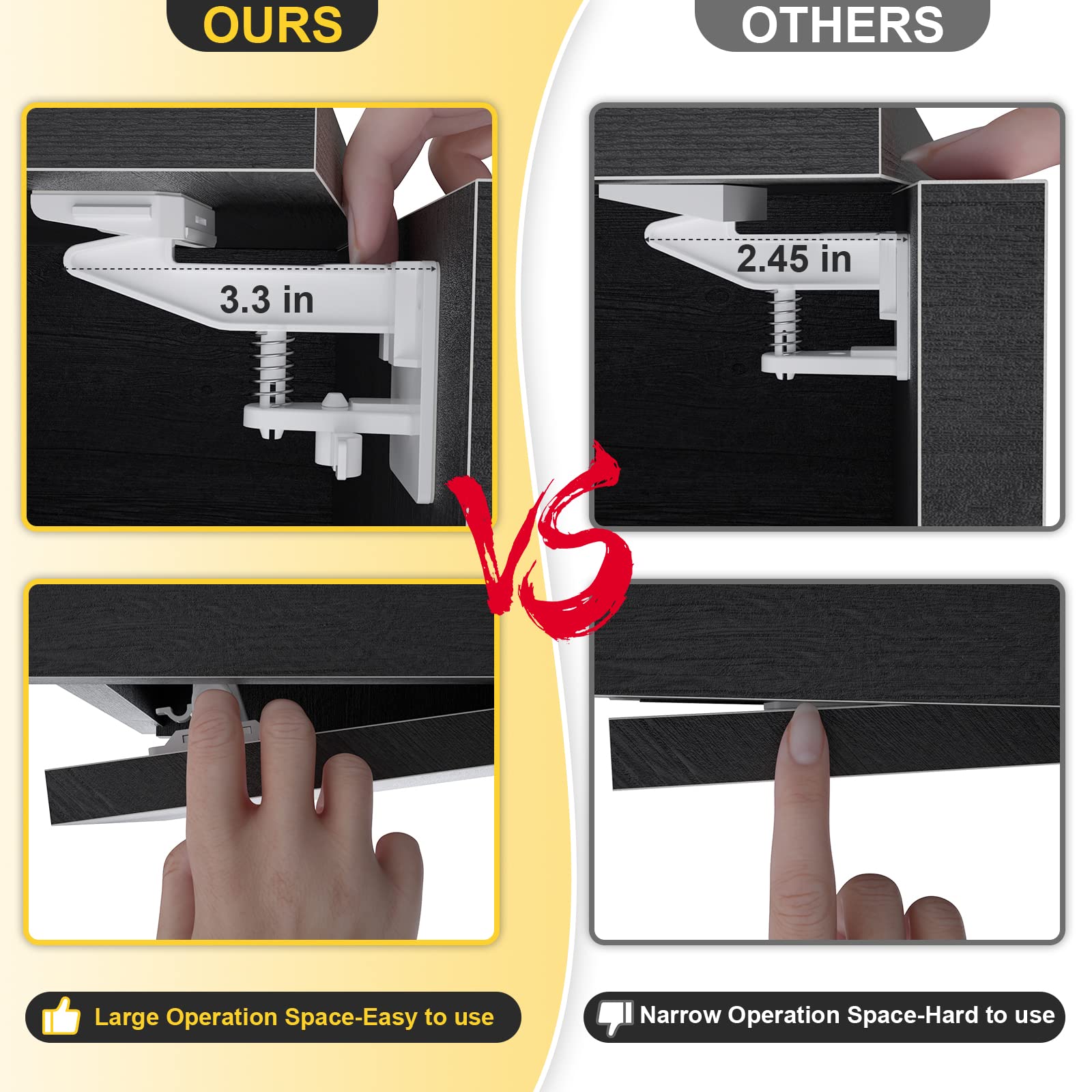 Child Proof Cabinet Latches, Invisible Cabinet Locks for Babies with Disengaged Mode, Stronger 3M Adhesive, Upgraged Child Safety Locks Fit for Large Cabinets and Drawers, No Drilling (10 Pack)