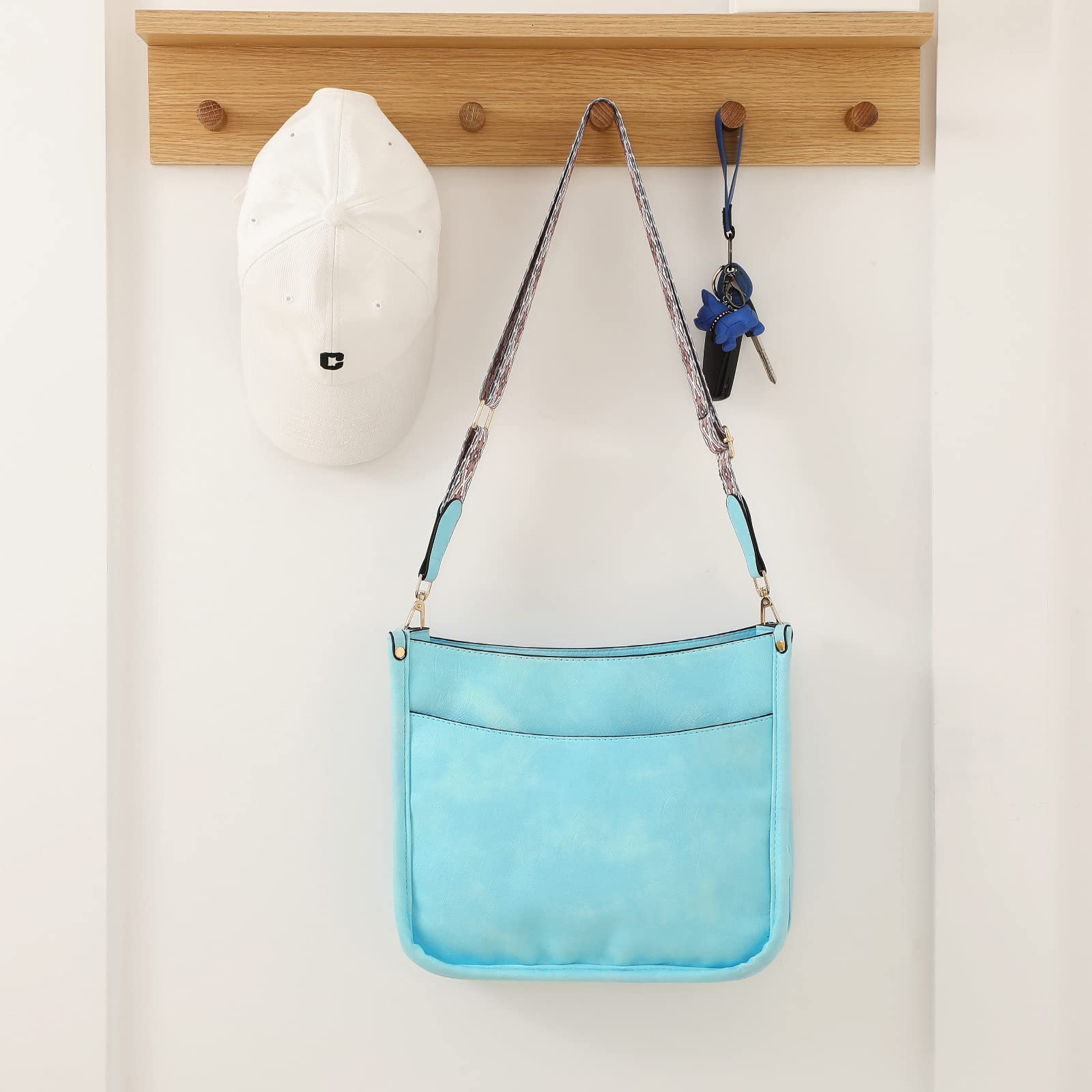 DYSHAYEN Women Crossbody Purse with Guitar Strap,Vegan Leather Zipped Pockets Handbag Shoulder Bag (Aqua Blue)