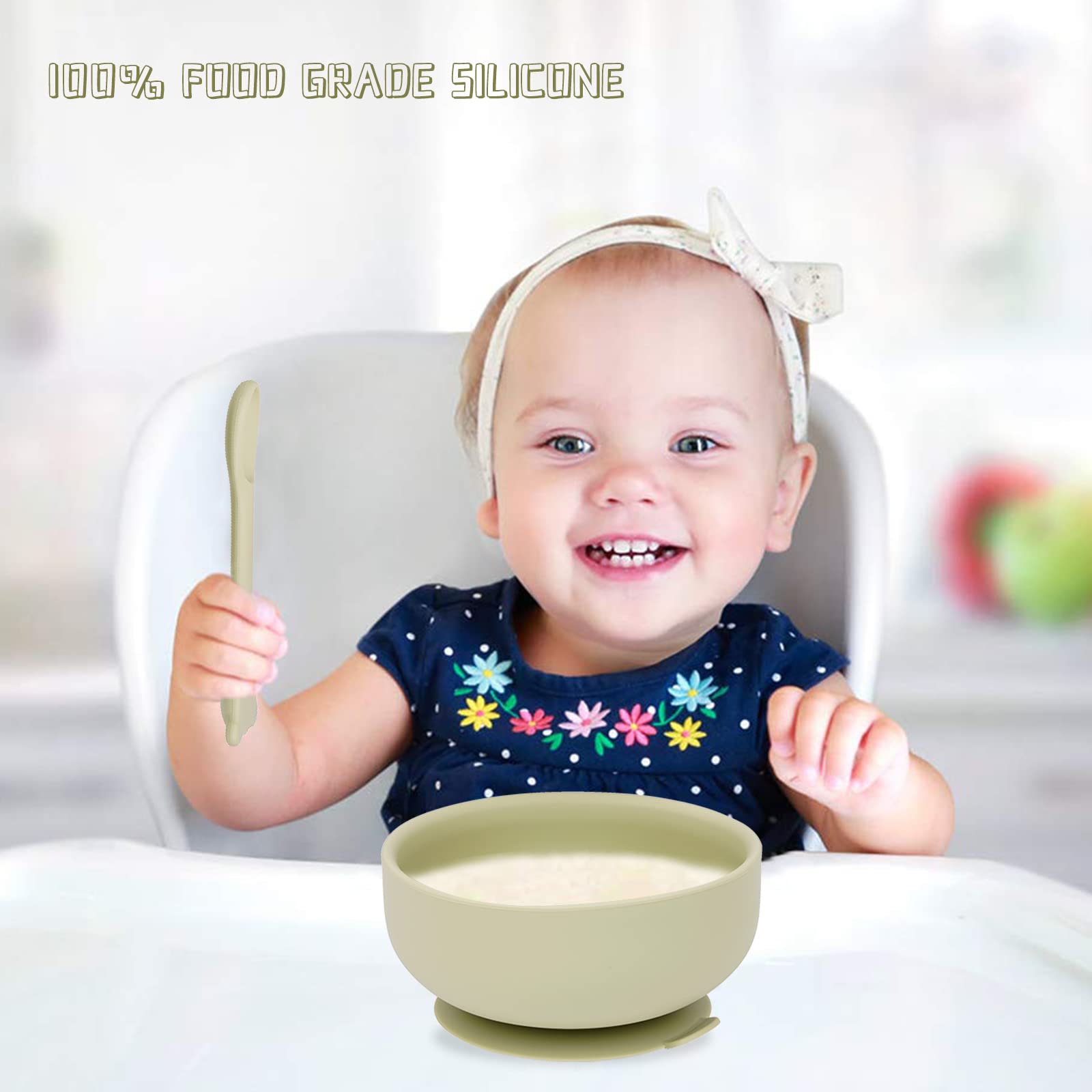 Baby Silicone Suction Cup Bowl + Spoon|BPA Free|Super Upgraded Suction|Suitable for Babies and Toddlers|Easy to Clean,|Dishwasher, Microwave, and Refrigerator Safe. (Light Pink)