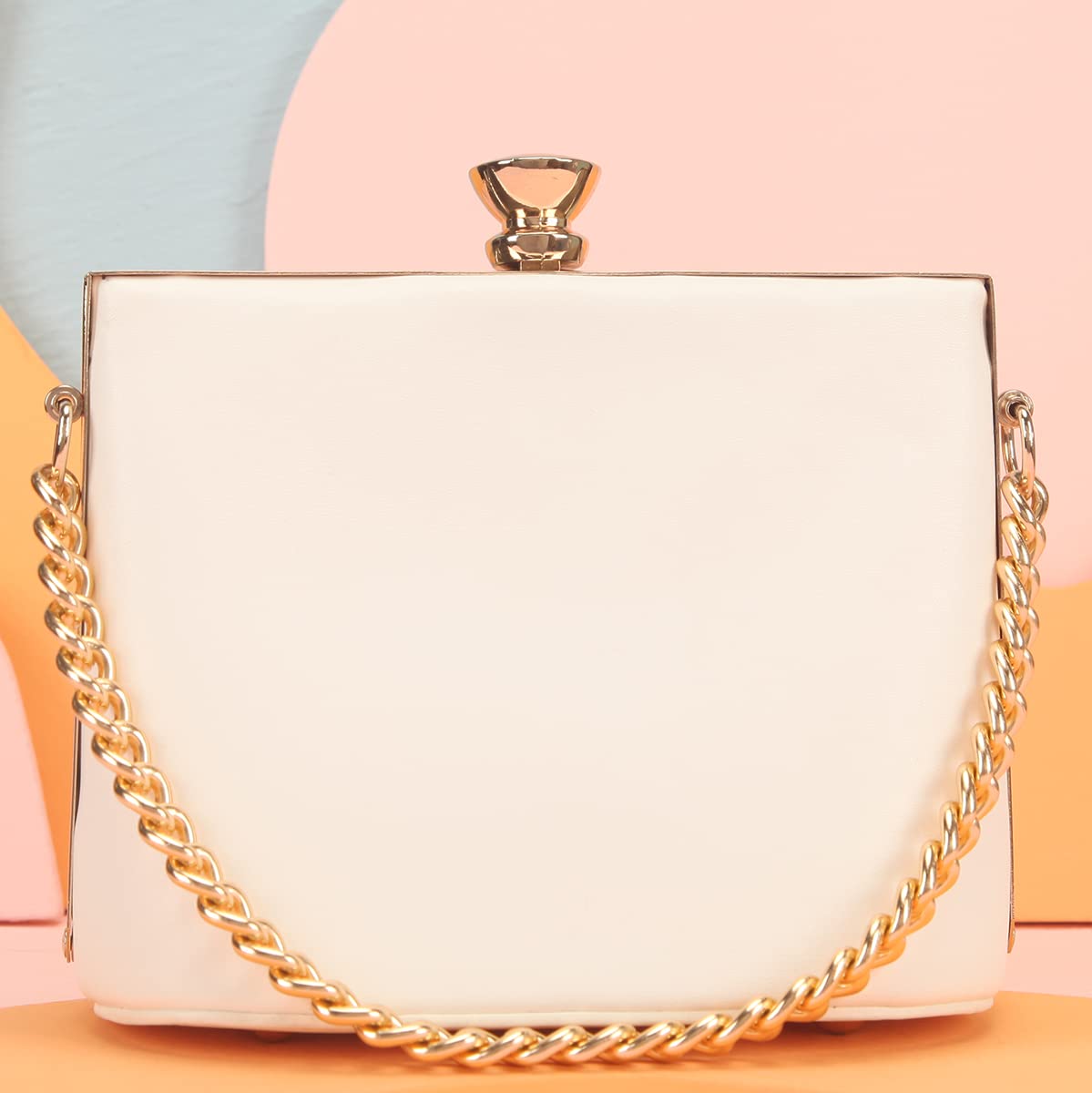 Fawziya Evening Clutch Studded Diamond Thick Chain Novelty Medium Purses For Women Formall-White