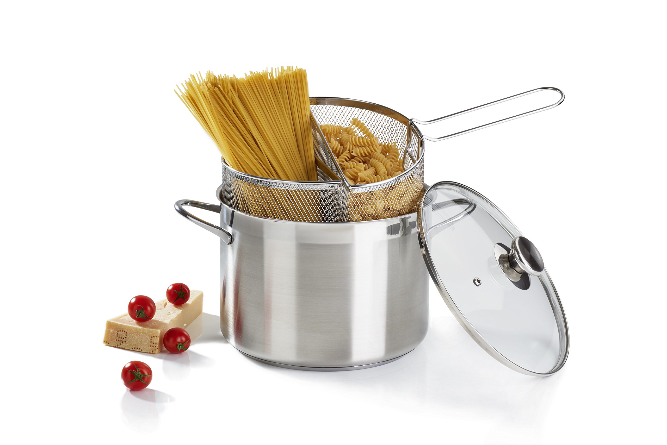 Barazzoni – Spaghetti Pot with Double Basket, 24 cm Diameter, 18/10 Stainless Steel Made in Italy