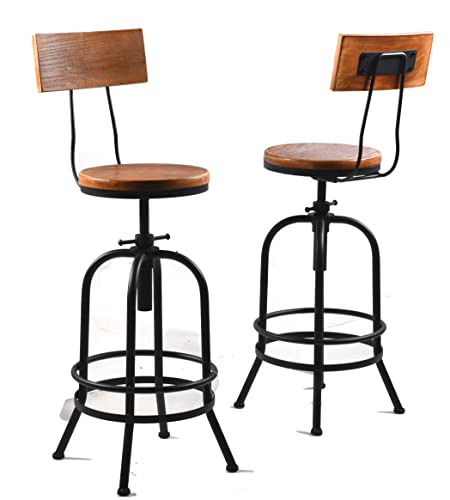 Diwhy 5 Piece Bar Table and Barstool Set Industrial Rectangular Pipe Dining Pub Bar Table and Kitchen Counter Height Adjustable Stool with Backrest Black (1 Table + 4 Chairs)