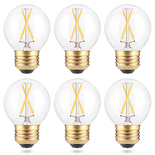 Dimmable A15 LED Bulb, 2W E26 Globe Light Bulbs, 25 Watt Incandescent Bulb Equivalent, 3000K Soft Warm White, Clear Glass, Small Round Filament Bulbs for Ceiling Fans, Bathroom Vanity, 6 Pack