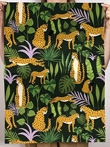 CENTRAL 23 Jungle Wrapping Paper - 6 Gift Wrap Sheets With Tag - Cheetah Wrapping Paper - Black and Gold - For Birthday Christmas Anniversary - Recyclable