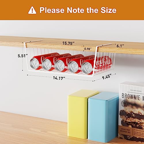 Bellsal Under Shelf Basket, 4 Pack Metal Hanging Wire Shelf Under Shelf Storage, Slides Under Cabinet Shelf, Space Saving for Kitchen Pantry Office Bathroom Bookshelf Under Shelf Organizer, White