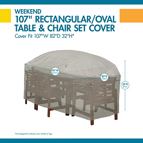 Duck Covers Weekend Water-Resistant Outdoor Rectangular Table & Chair Cover with Integrated Duck Dome, 107 x 82 x 32 Inch, Moon Rock, Patio Covers for Outdoor Furniture