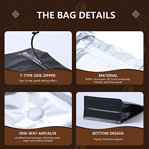 Coffee Bags with Valve - 50 Count Resealable Flat Bottom Pouch - 8 Ounce Vented Coffee Packages Bags with Zipper by Absorated