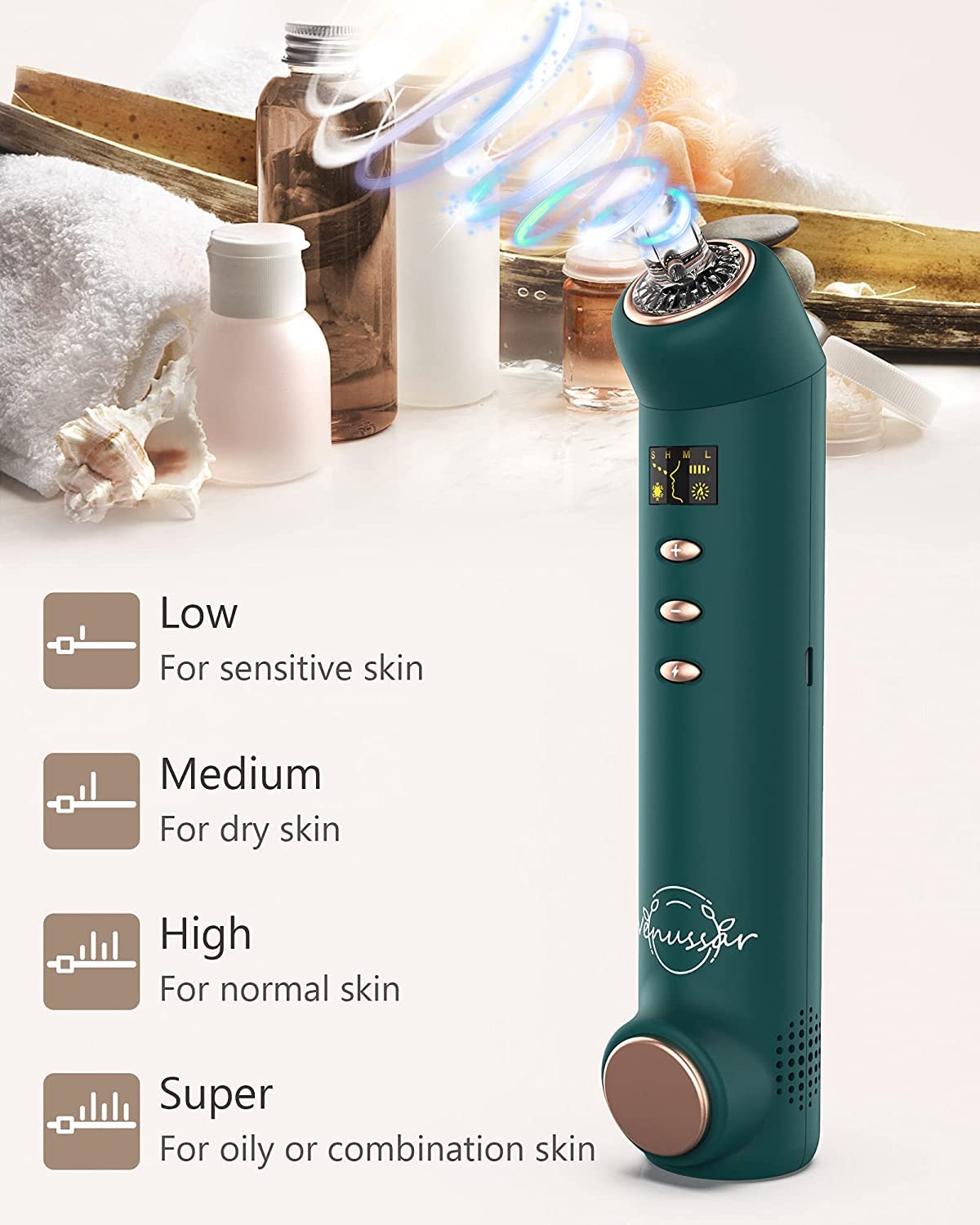 Blackhead Remover Pore Vacuum, Electric Facial Pore Extractor, 5 Suction Tips, Cold Heat Compress