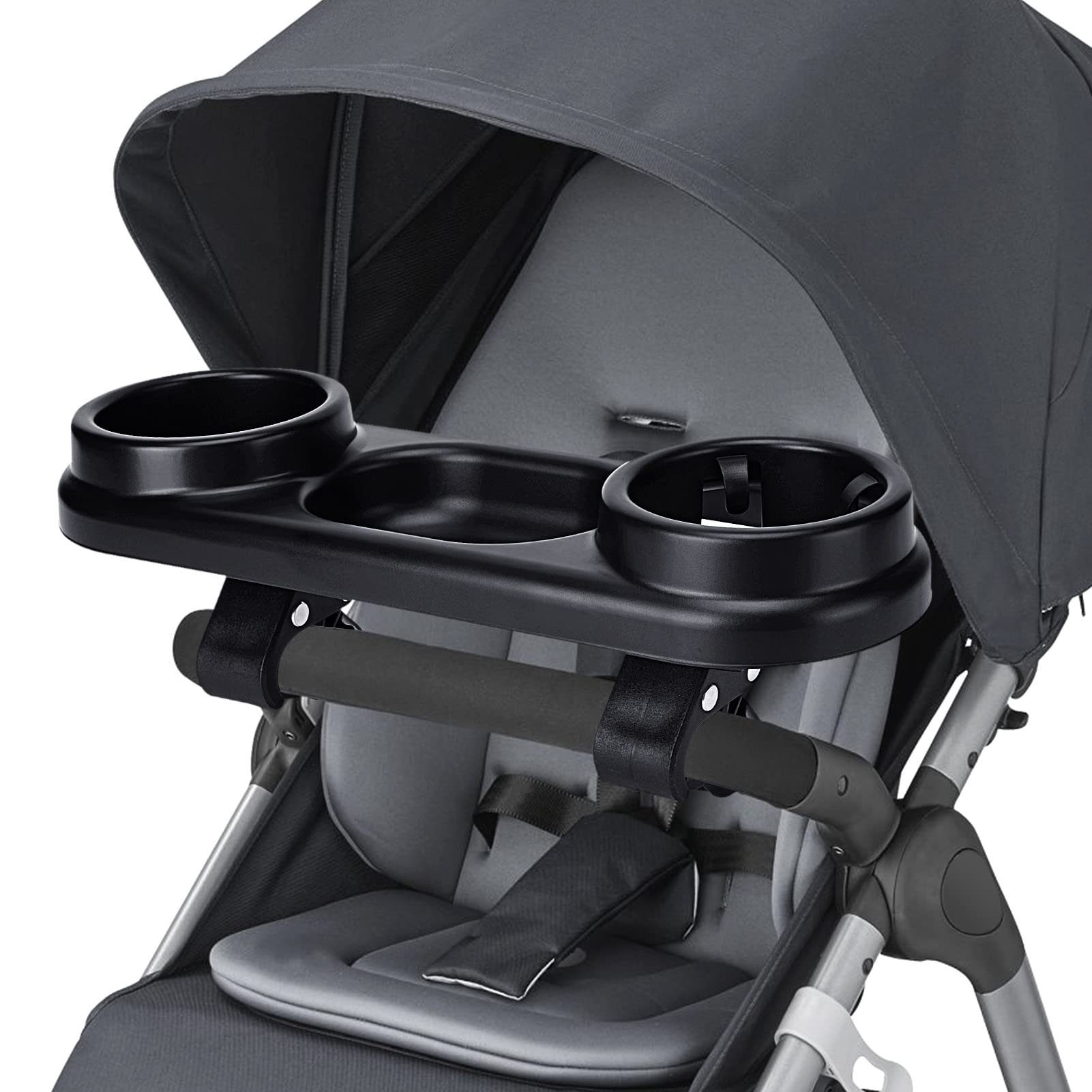 BOWINR Universal Stroller Snack Tray with Cup Holder, Stroller Cup/Snacks Holder, Stroller Attachment Fits Most of Strollers with Round Armrests, Good Helper for Baby Travel