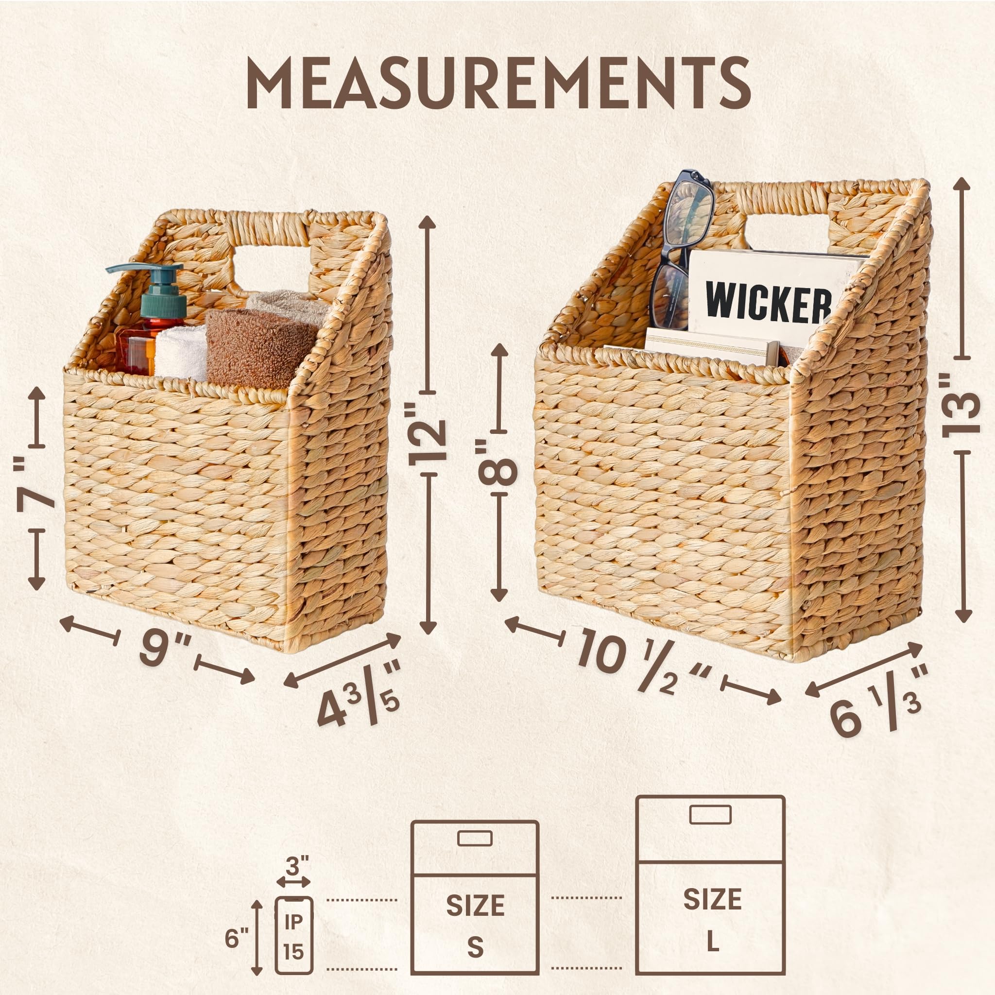 CHI AN HOME Wicker Hanging Storage Baskets, Set of 2 Hanging Wall Baskets, Mail Baskets for Wall, Hanging Baskets for Organizing Files, Books, Accessories
