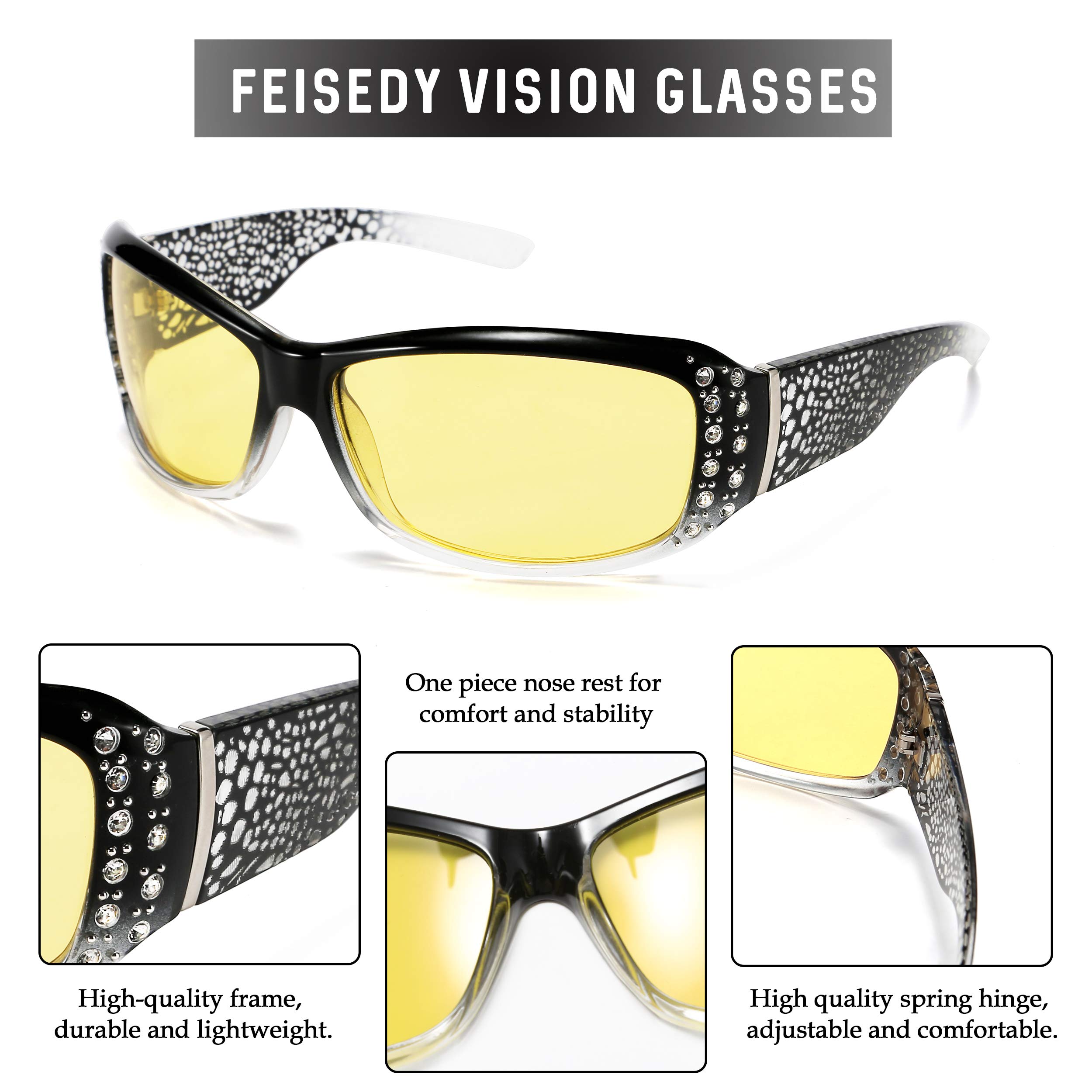 FEISEDY Women Yellow Sunglasses Wrap Around Anti Glare Driving Night Glasses B2547