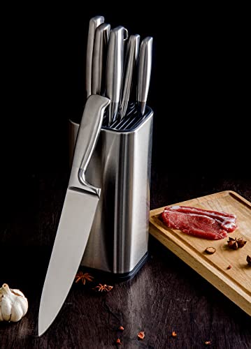 BOWONG Universal Knife Block, Stainless Steel Knife Holder Stand with Slots for Scissors and Sharpening Rod, Rectangular Knife Storage Stand Safe and Detachable for Easy Cleaning