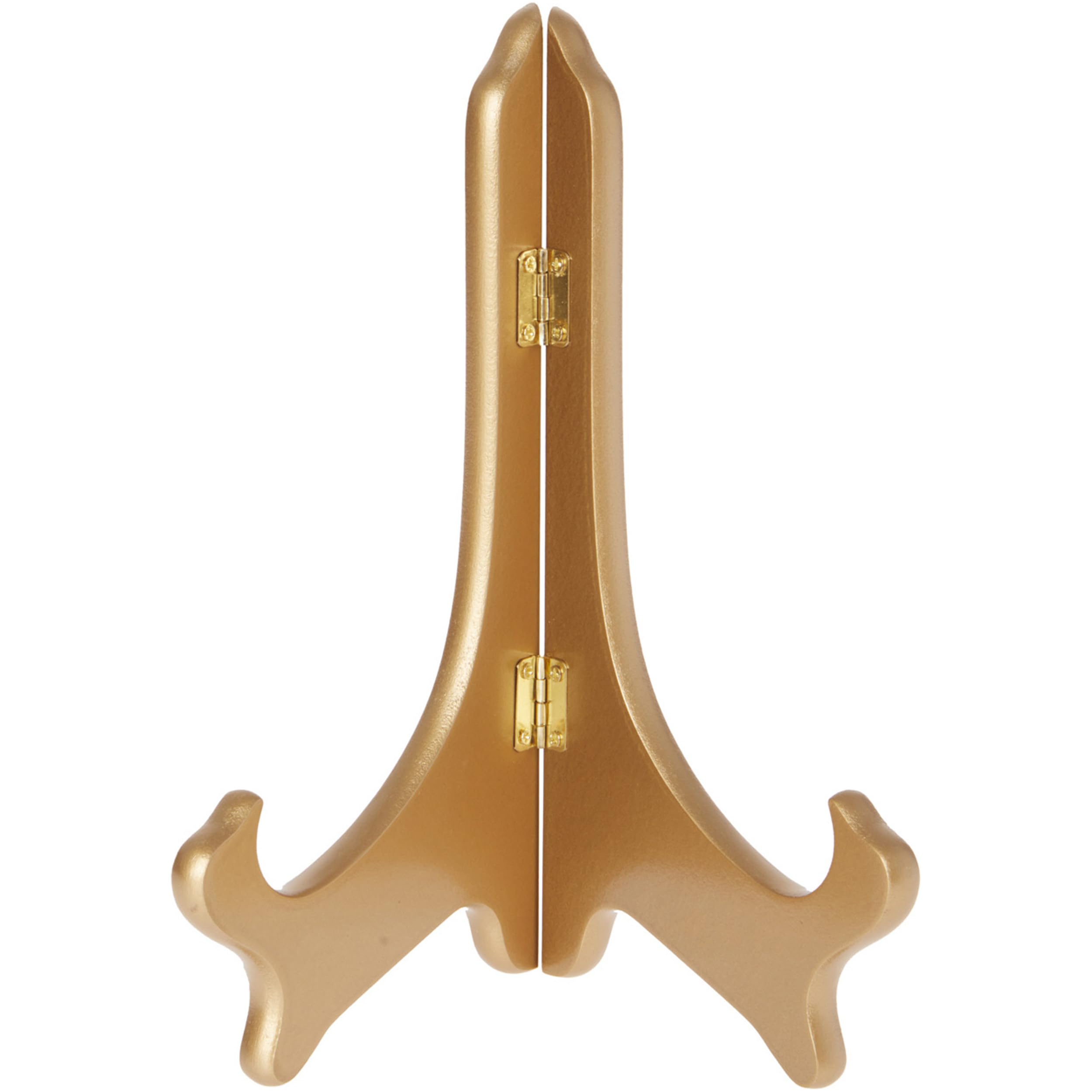 Bard's Hinged Gold-toned MDF Wood Plate Stand, 9" H x 7.25" W x 5" D (For 9" - 10.5" Plates)