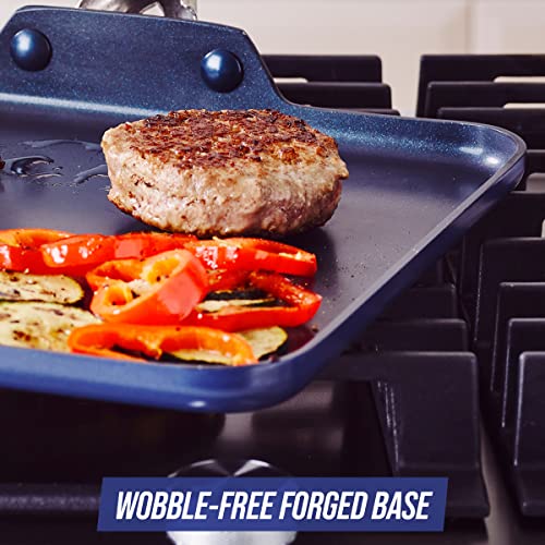 Blue Diamond Cookware Diamond Infused Ceramic Nonstick, 11" Griddle Pan, PFAS-Free, Dishwasher Safe, Oven Safe, Blue
