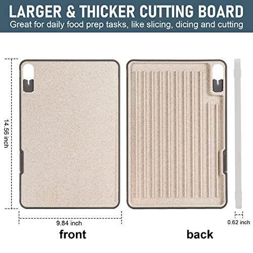 BSSuperU Plastic Cutting Boards for Kitchen with Ridge, Multifunctional Non Slip Upright Chopping Board with Juice Groove and Build in Sharpener Grater