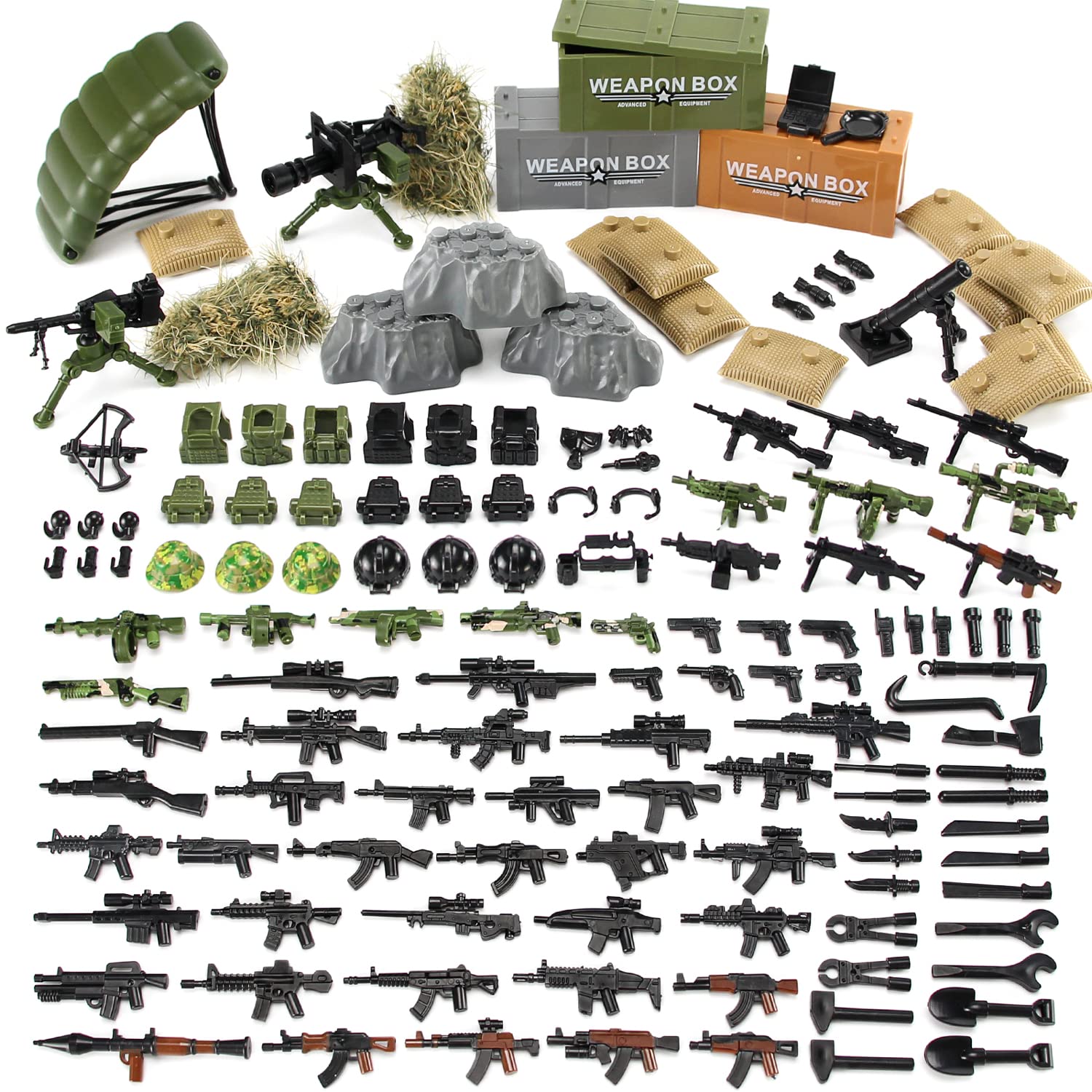 Feleph Weapons Pack Army Military Building Block for Soldier Figures, WW2 Toy Swat Bricks Gear Pieces Set Equipment Kit Compatible with Major Brand