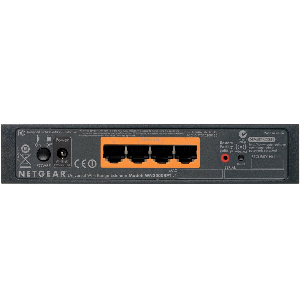 NETGEAR N300 Wi-Fi Range Extender - Desktop Version with 4-Ports (WN2000RPT)