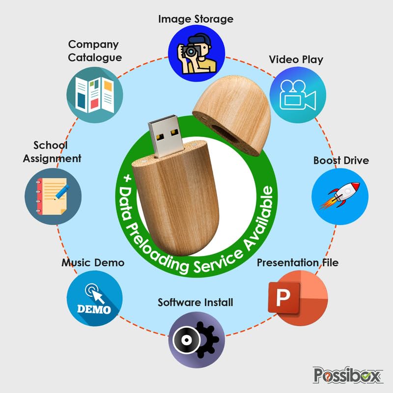 Possibox Custom Wood USB Flash Drive 1GB Printed or Engraved with Your Logo - as Promotional Gift Bulk USB 2.0-50 Pack