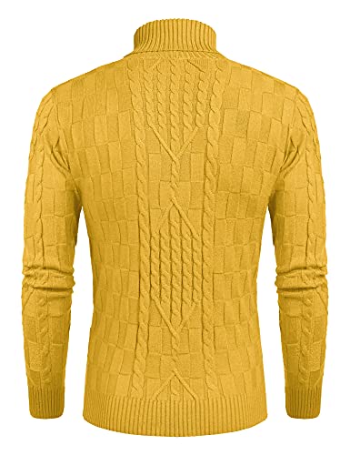 COOFANDY Men's Slim Fit Turtleneck Sweater Casual Cable Knit Pullover Sweaters Yellow