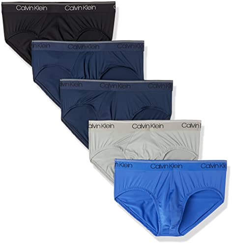 Calvin Klein Men's Micro Stretch 5-Pack Hip Brief, 2 Blue Shadow, Black, Medium Grey, Cobalt, X-Large