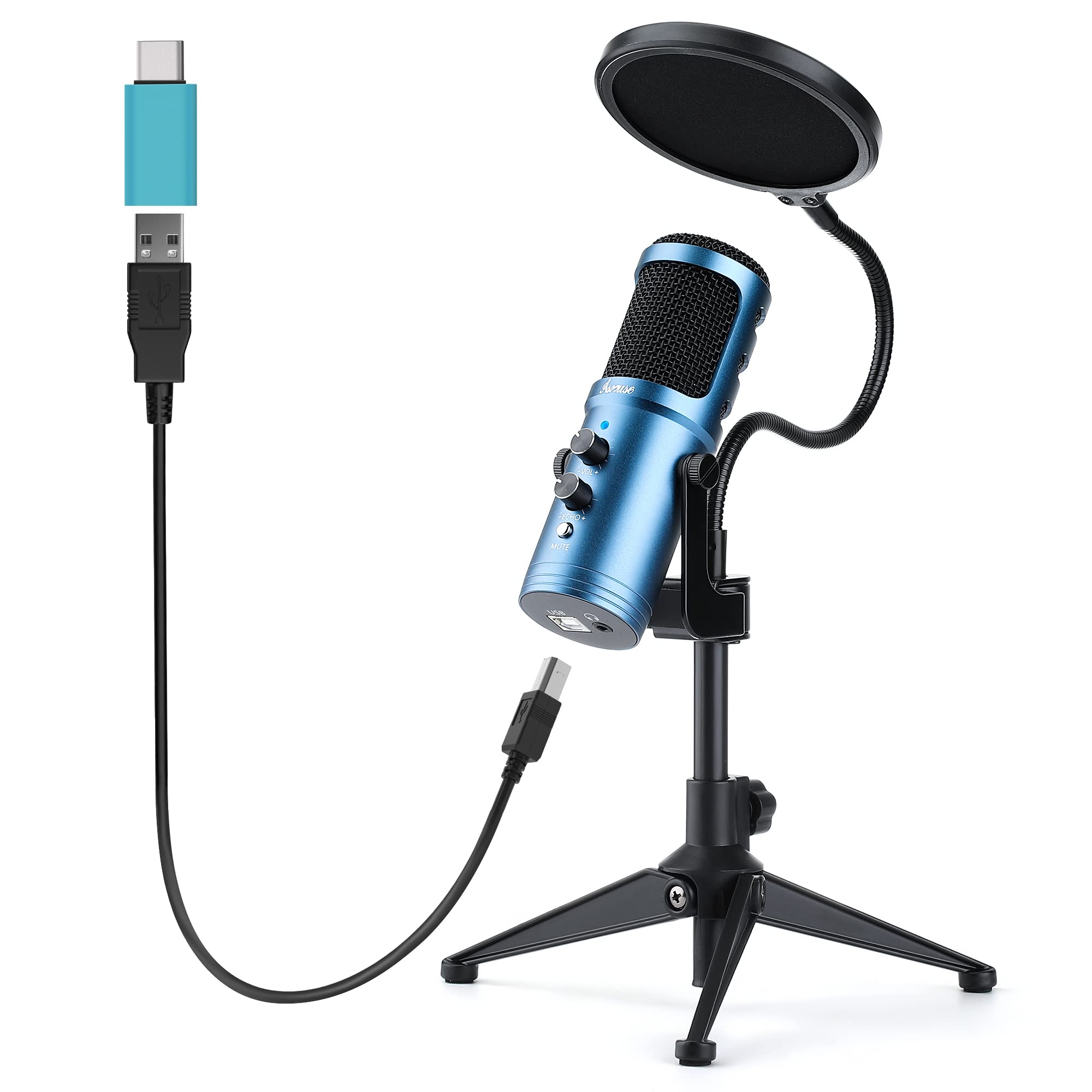Asmuse USB Microphone Kit, Condenser Microphone with Tripod Stand, 192kHz/24bit Studio Quality Recording for Streaming, Broadcasting, YouTube, Laptop