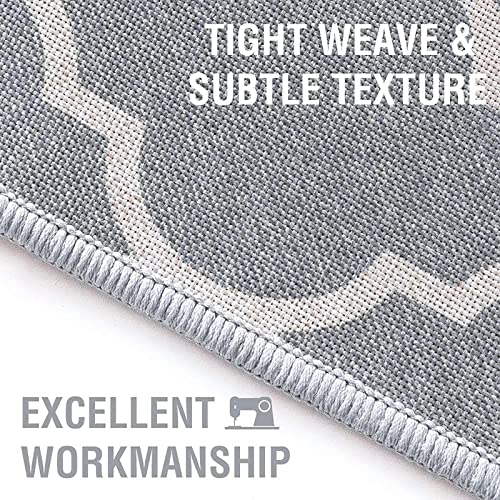 COLLACT Runner Rug 2x7 Area Rug Hallway Kitchen Rug Indoor Moroccan Rug Geometric Soft Mat Quatrefoil Trellis Non Slip Bathroom Rug Low Profile Floor Cover Living Room Dining Room Heathered Grey