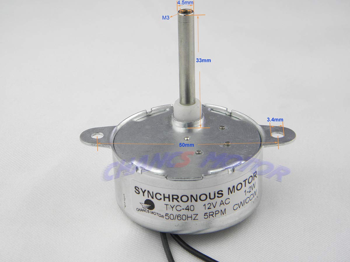 CHANCS Synchronous Motor TYC-40 AC 12V 5RPM Shaft Length 33mm for Christmas Decoration Micro Motor