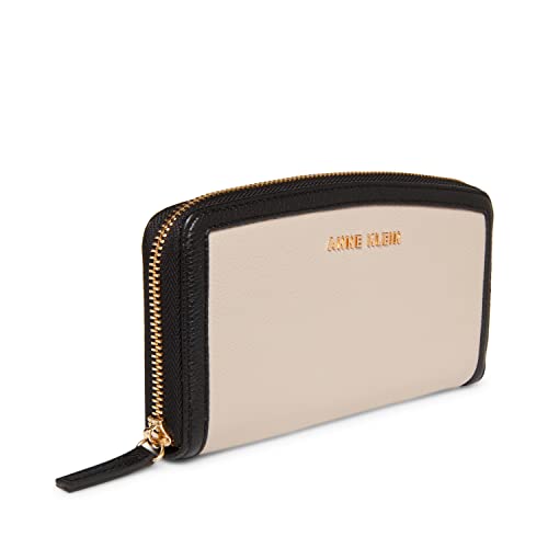 Anne Klein AK Colorblocked Zip Around Wallet, Stone/Black
