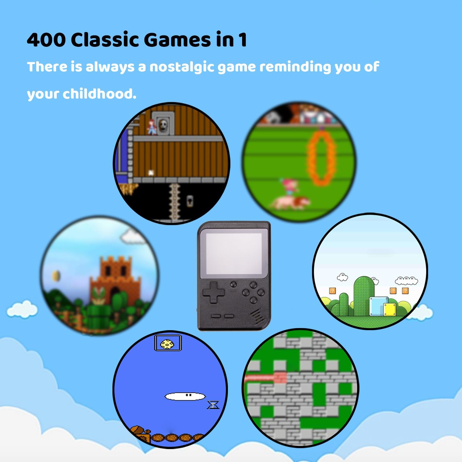 Handheld Games Console with 400 Classic Games, Handheld Video Game Console with Rechargeable Battery, Retro Gaming Console for Kids, Christmas Birthday Present Game Toy for Boy Girl Children
