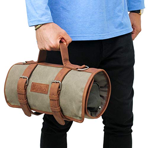 Barillio Bartender Bag Travel Bartender Bag | Waxed Canavs Bar Kit Bag for Carrying Bar Tools | Professional Bartender Roll with Shoulder Strap for Perfect Storage (Bag Only)…