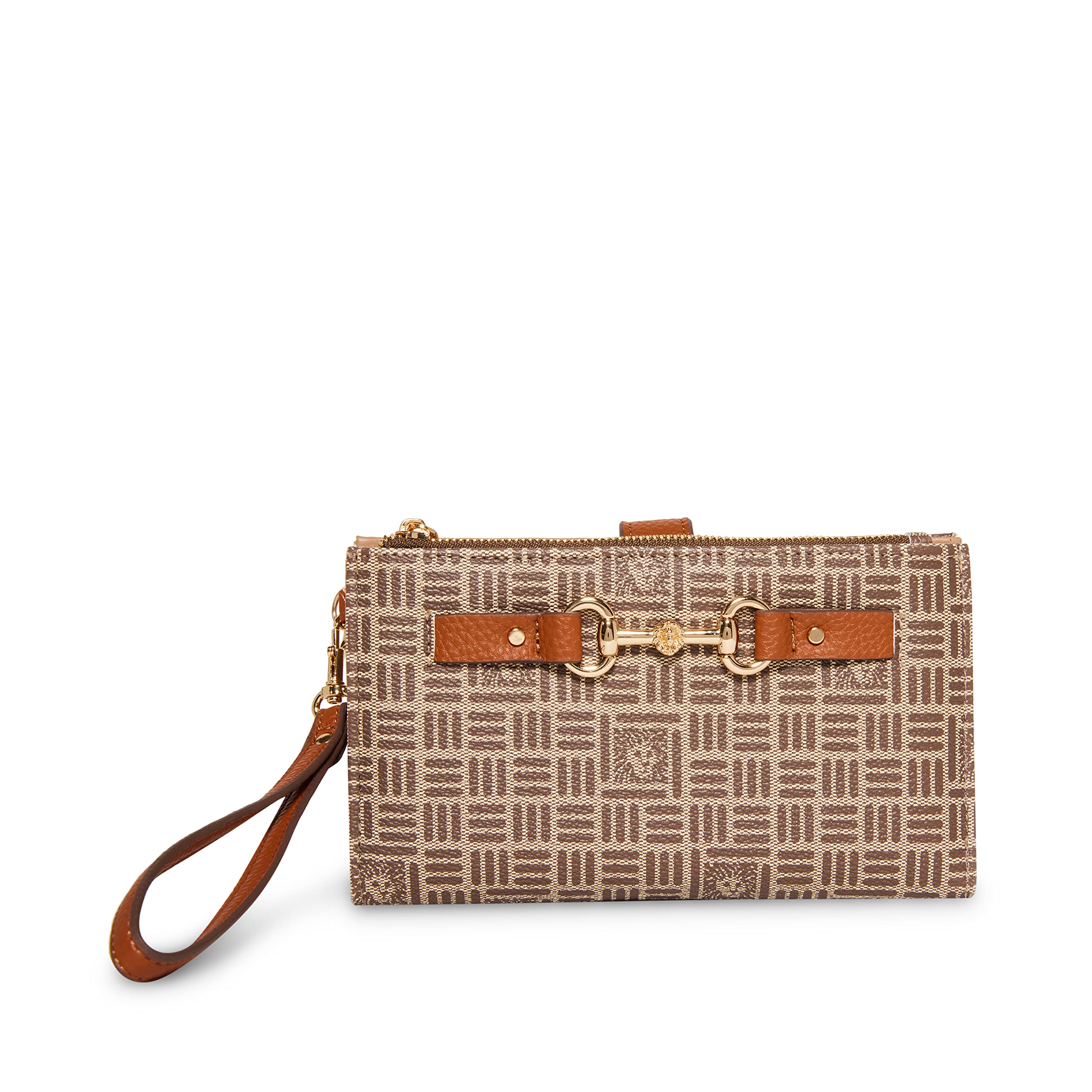 Anne Klein AK Wallet w/Wrist Strap, Cream-Brown w/Saddle
