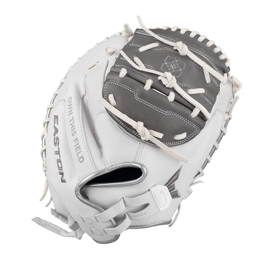 Easton | PROFESSIONAL COLLECTION SIGNATURE SERIES Fastpitch Softball Catcher's Glove | Jen Schroeder Model | 34" | 2-Piece Solid Web | Right Hand Throw | White / Grey