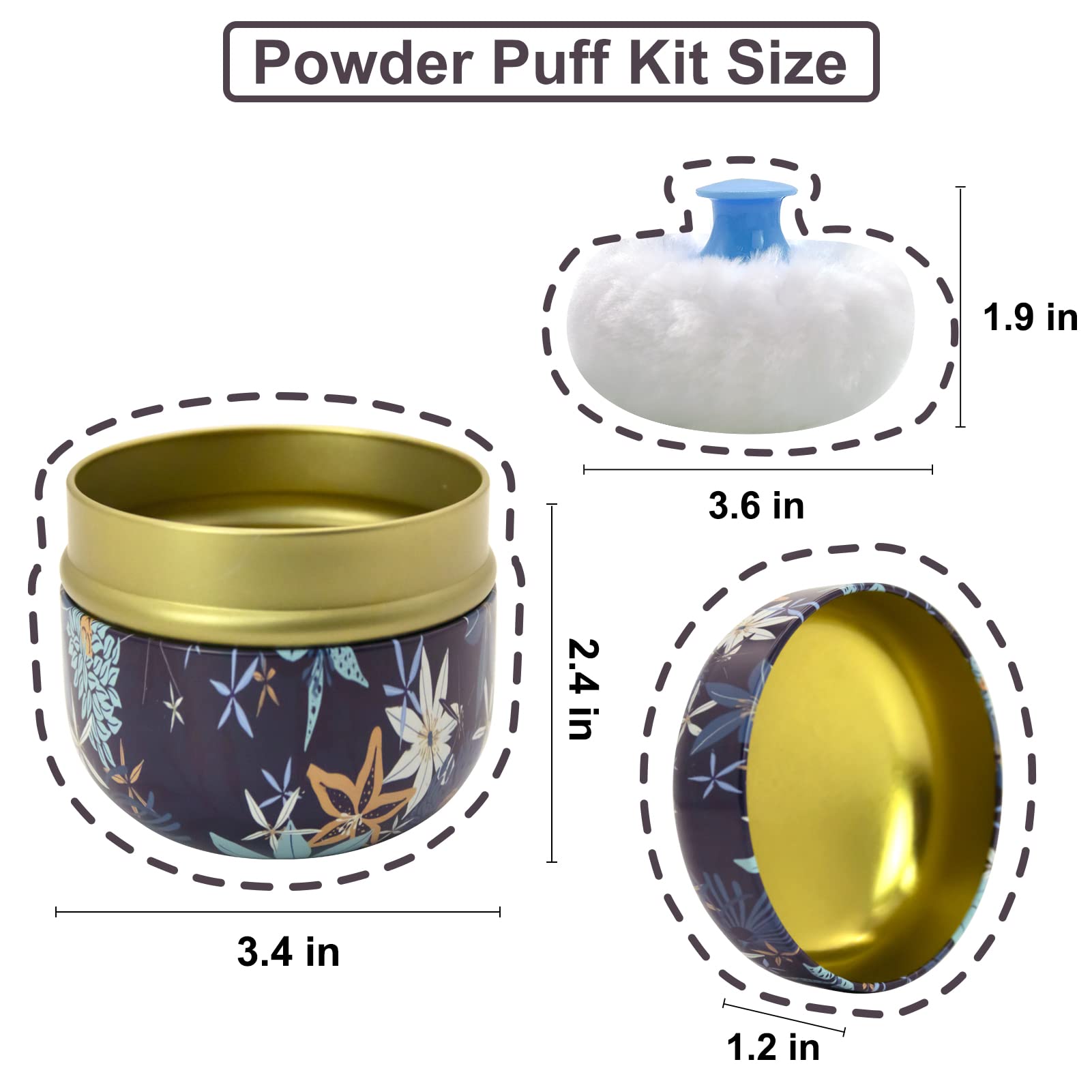 BBKON Large Powder Puff for Body Powder with Powder Container, Soft Powder Puff and Dusting Powder Travel Case (Quiet Flowers)