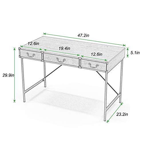 DlandHome Computer Desk with Drawers Mid Century Modern Desk, 47.2 Inch Vanity Desk with 2-Drawers, Office Desk with Drawers Writing Desk Study Table Makeup Tables Dresser Table