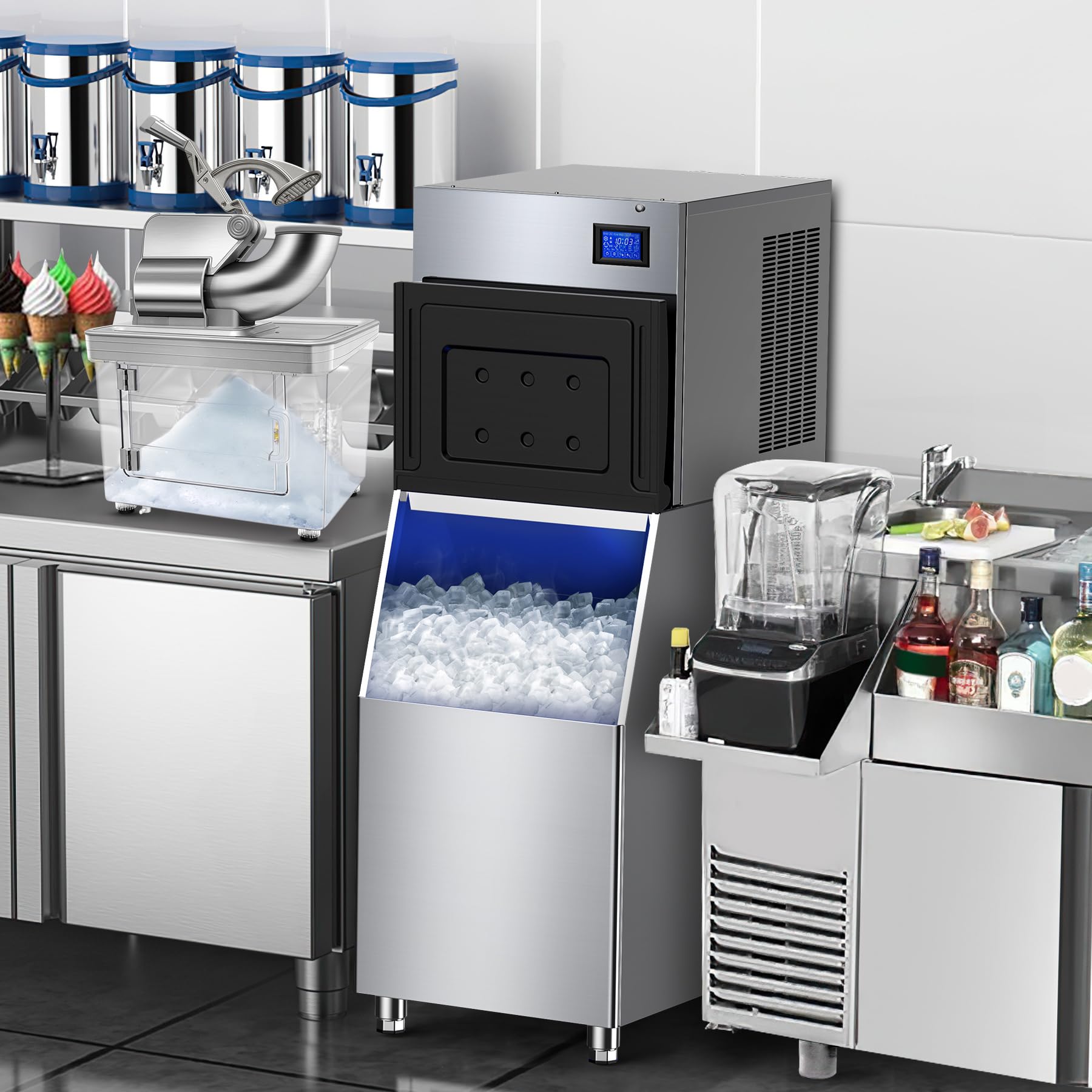 Commercial Ice Maker Machine, 500LBS/24H with 360LBS Large Storage Bin Stainless Steel Industrical Ice Machine 156pcs Clear Cubes in 10Mins, Air Cooled Freestanding Ice Maker for Restaurant Coffee Bar