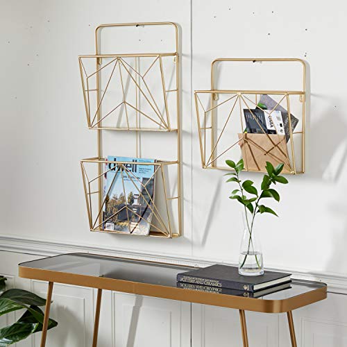 Deco 79 Rustic Metal Rectangle Wall Shelf, Set of 2 15", 30"H, Gold