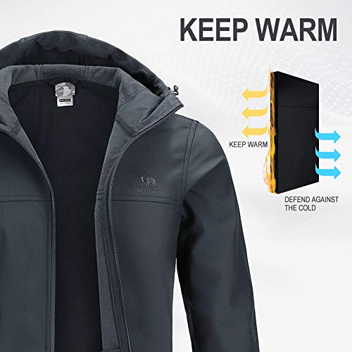 CAMEL CROWN Softshell Jacket Men Hooded Fleece Lined Outdoor Jackets Windproof Water Resistant for Hiking Casual Work Grey M