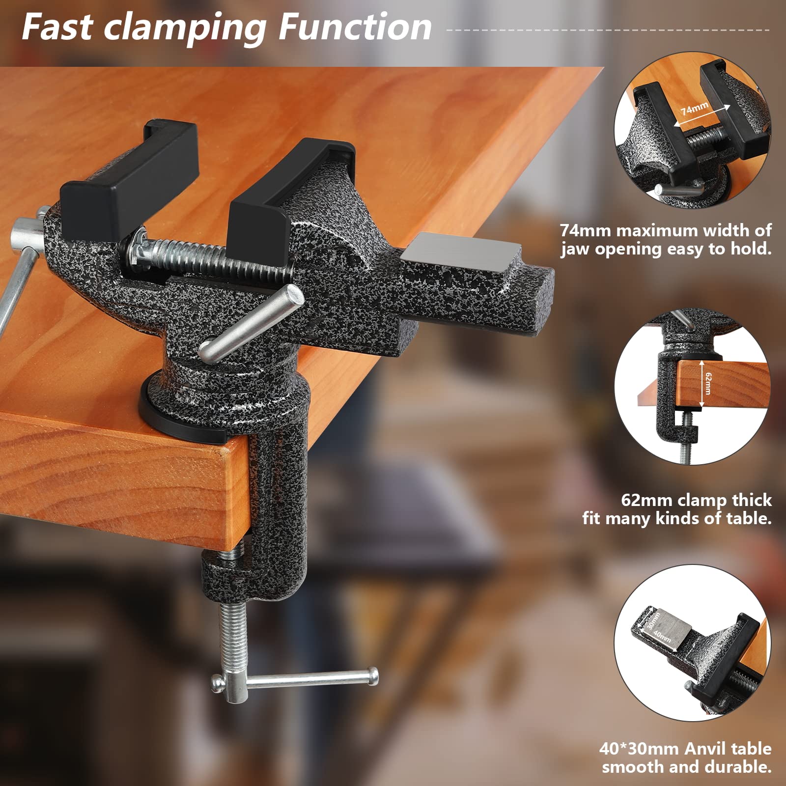 Bench Vise, ๐๐ข๐ซ๐๐ช๐๐ ๐ ๐ถ๐ป๐ถ ๐๐ฒ๐ป๐ฐ๐ต ๐๐น๐ฎ๐บ๐ฝ for Workbench, 2.9 inch Swivel Table Vise for Small DIY Projects, Handcraft Creations, Woodworking, Sculpting and Modeling