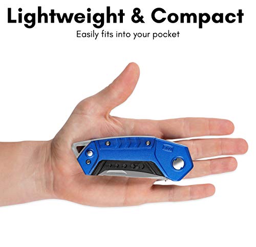 BirdRock Home Premium Folding Utility Knife – Small Compact Pocket – Folding Box Cutter Tool – 3 Extra Razor Blades – Cut Cardboard Boxes – Locking Safety Knife Set – Heavy Duty Aluminum Body